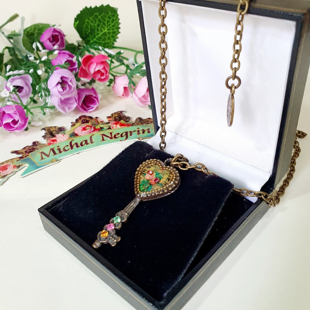 Vintage Michal Negrin Chain Necklace,key Pendant With Crystal ...