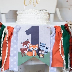 Woodland First Birthday Decor, Fox Highchair Banner, Woodland Animals ...