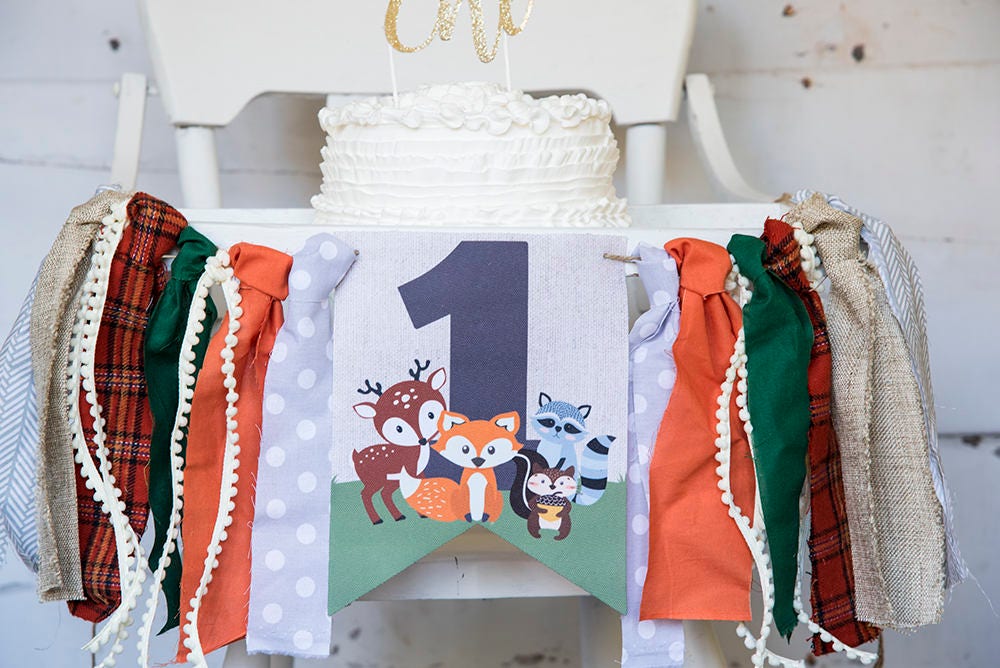 Woodland First Birthday Decor Fox Highchair Banner Woodland - Etsy