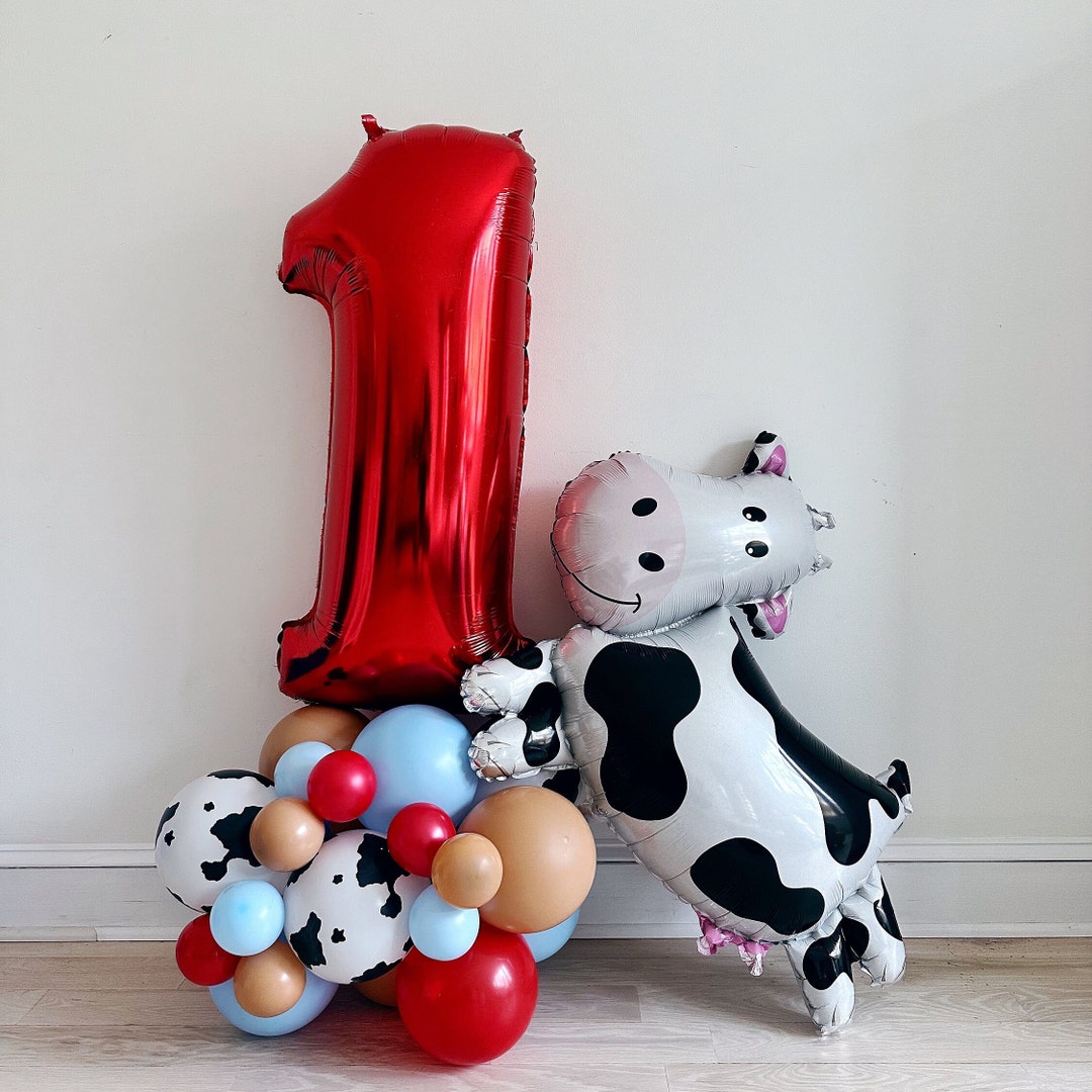 Cow 1st Birthday Balloon Tower, Farm First Birthday Decoration, Cow ...