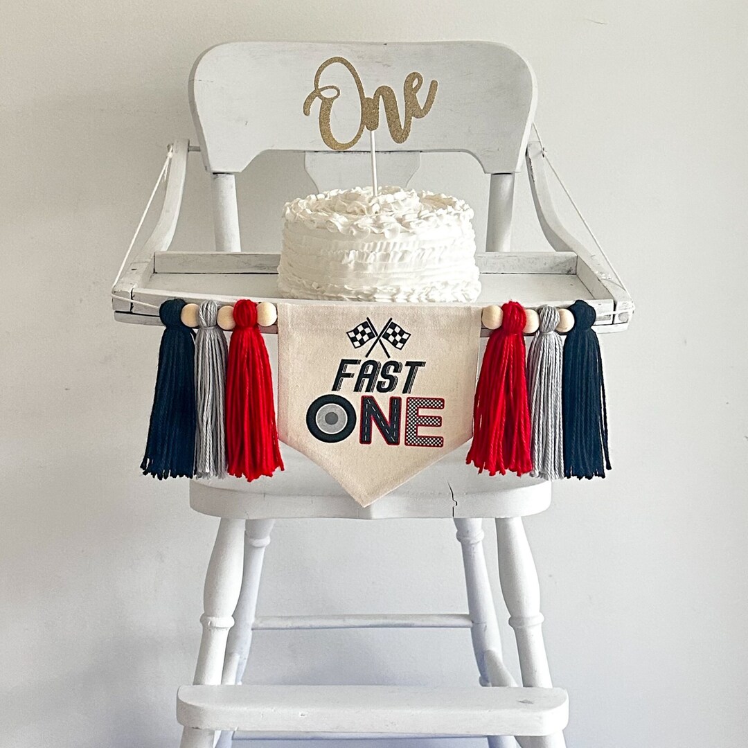 Fast One 1st Birthday Tassel Banner, Race Car Highchair Decoration ...