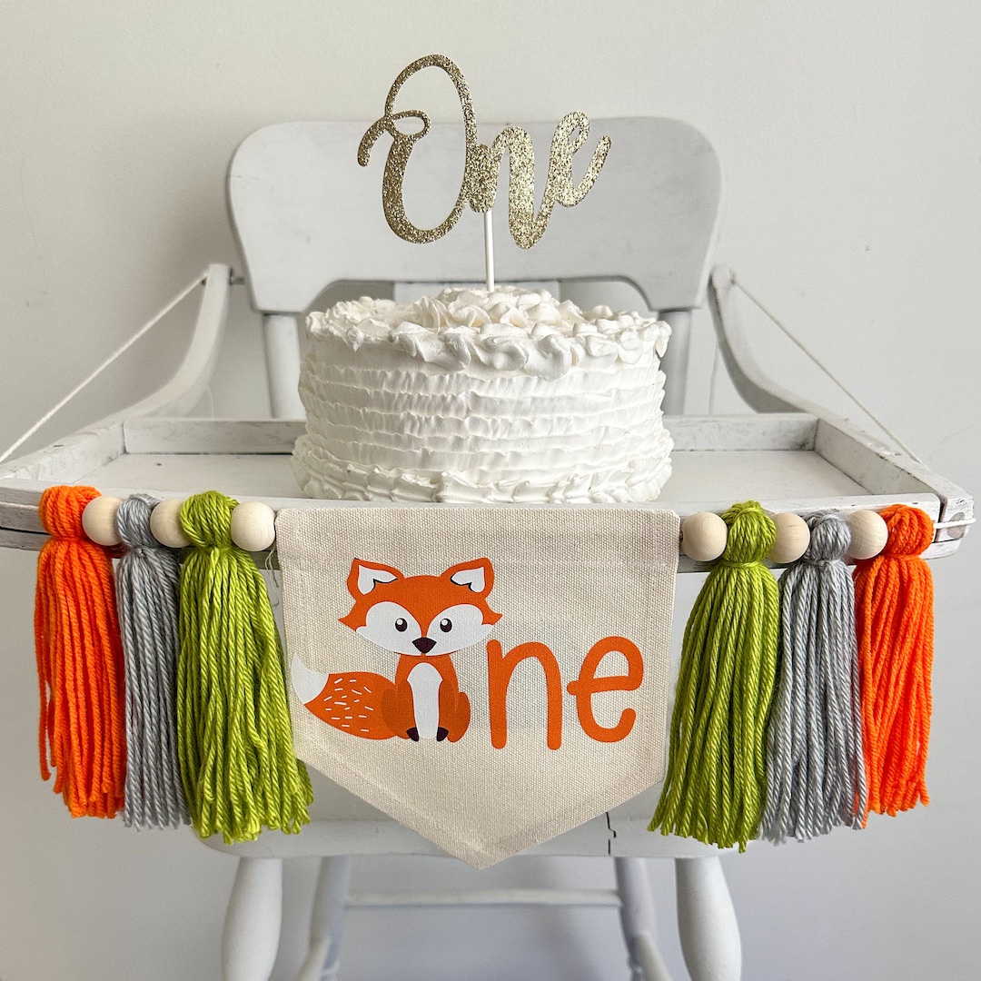 Woodland First Birthday | Fox Party Decorations | High Chair Banner ...