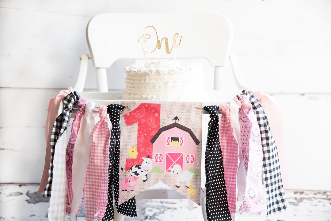 FINAL SALE Farm 1st Birthday Decor, Farm Highchair Banner, Pink Farm ...