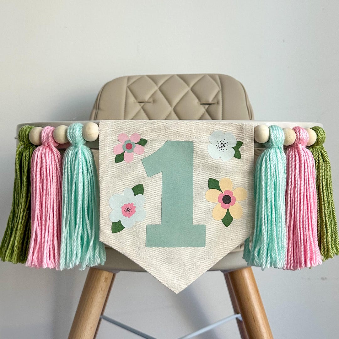 Spring 1st Birthday Party Decorations, Floral High Chair Banner ...