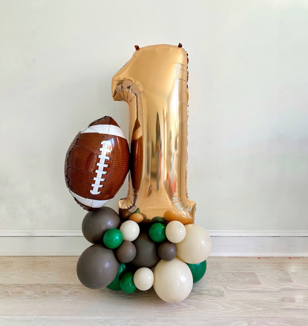 Football 1st Birthday Balloon Tower, First Down Birthday Decoration ...
