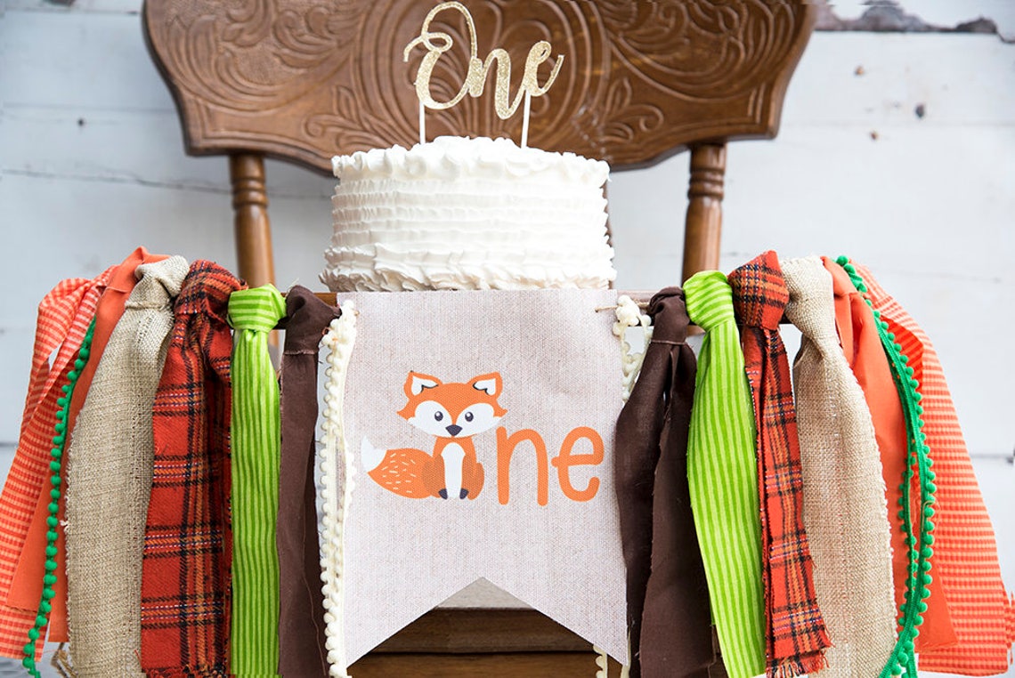 Woodland First Birthday Decor Fox Highchair Banner Fox | Etsy