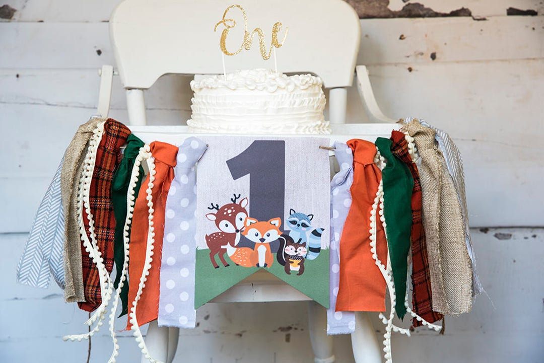 Woodland First Birthday Decor, Fox Highchair Banner, Woodland Animals ...