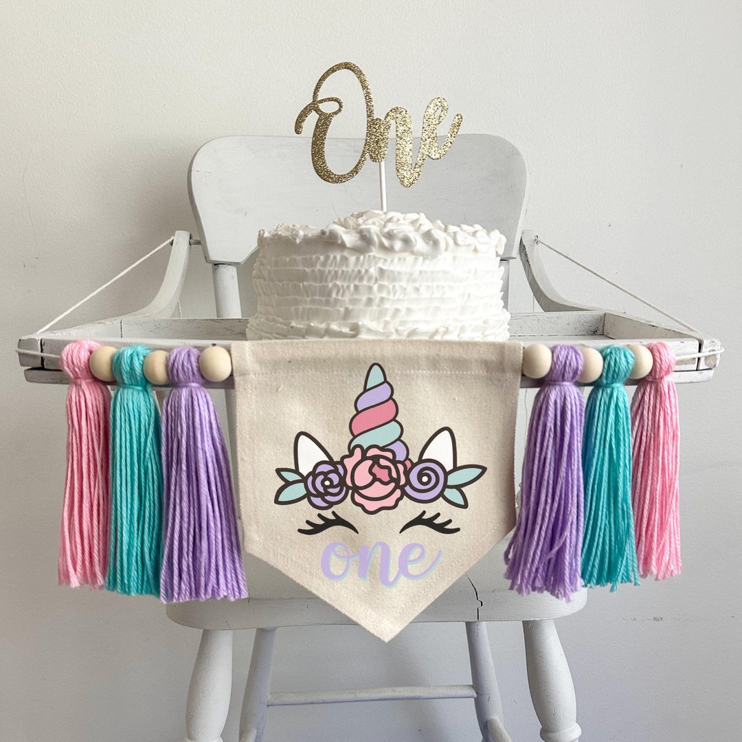 Unicorn 1st Birthday Banner, Pastel High Chair Decoration, Magical ...