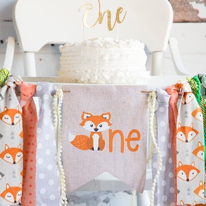 Fox First Birthday Decor, Woodland Highchair Banner, Fox Banner ...