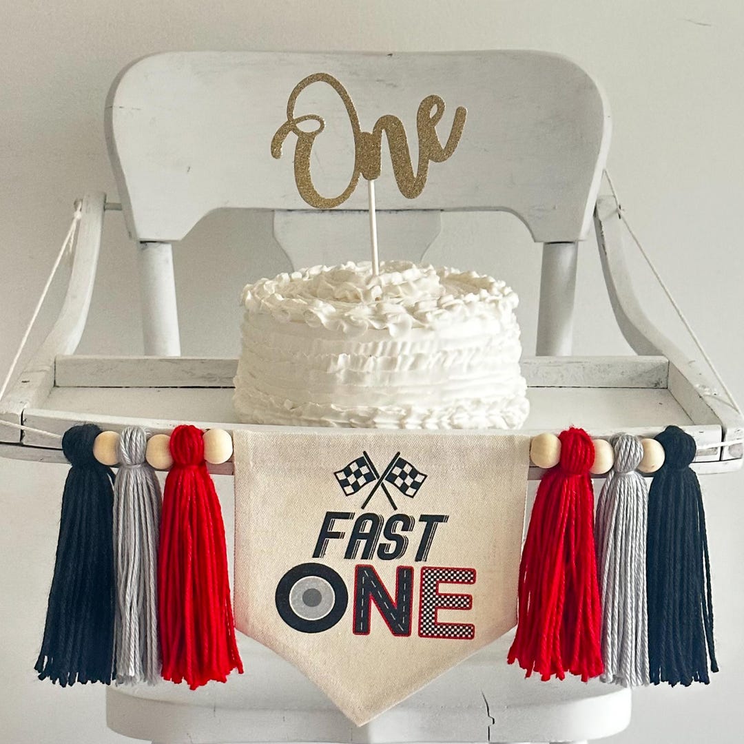 Fast One 1st Birthday Tassel Banner, Race Car Highchair Decoration ...