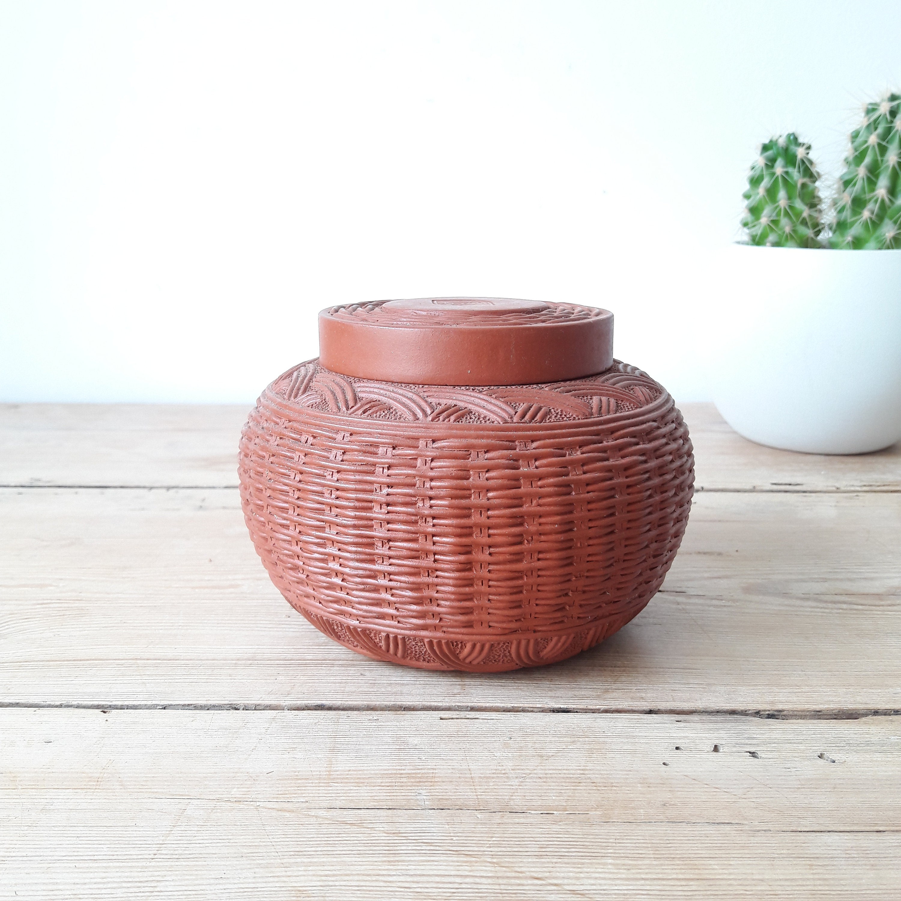 Vintage tea jar/red terracotta box/relief décor/traditional | Etsy