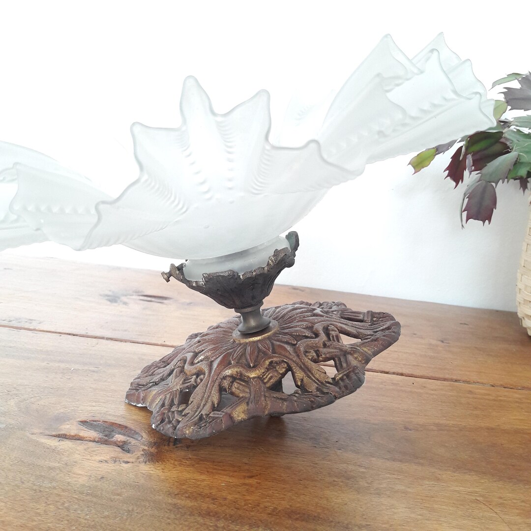 French Vintage/art Deco Lamp/glass Paste Pendant Lamp/bronze Rosette ...