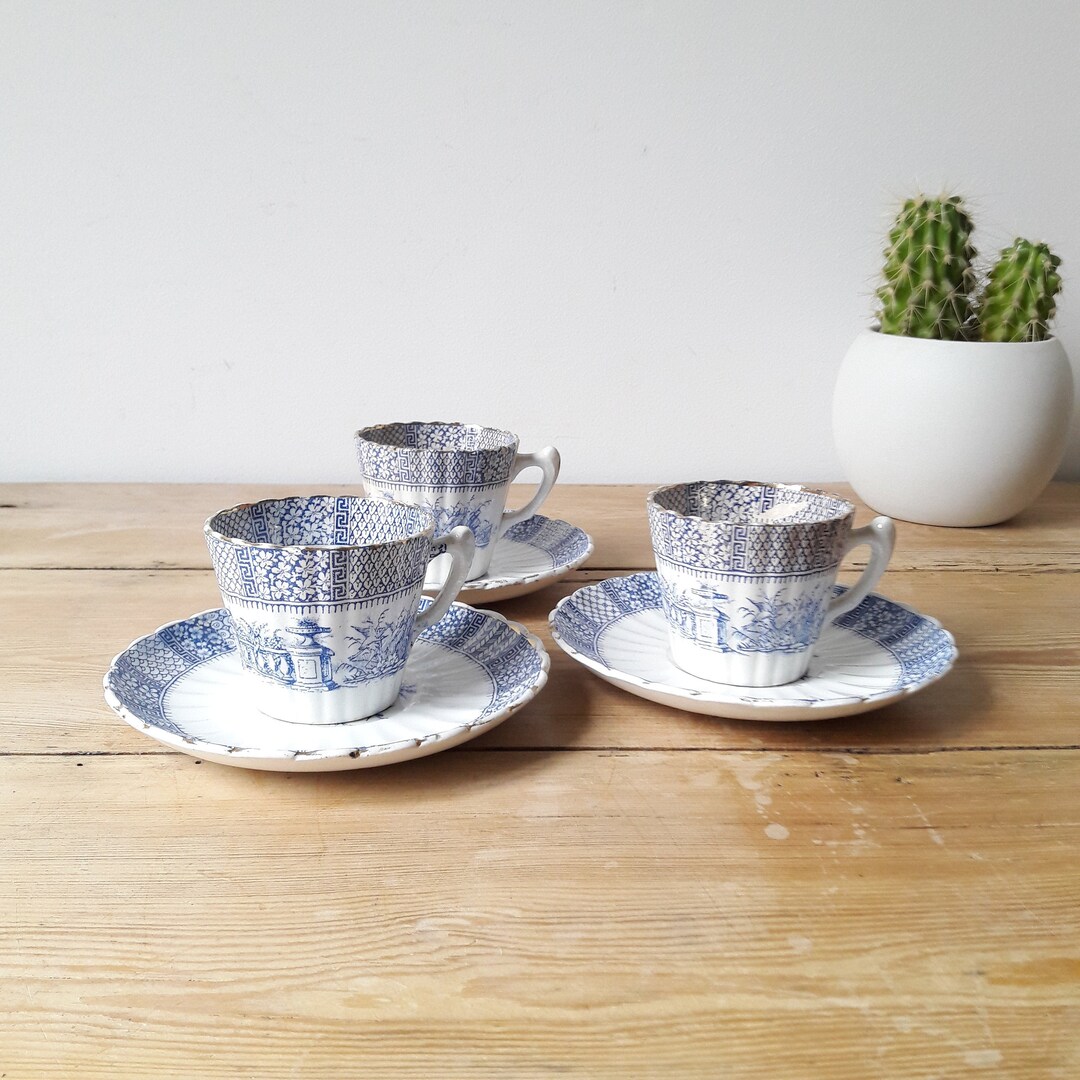 French Vintage/set 3 Cups and Under Cups/faience Ancienne Lunéville ...