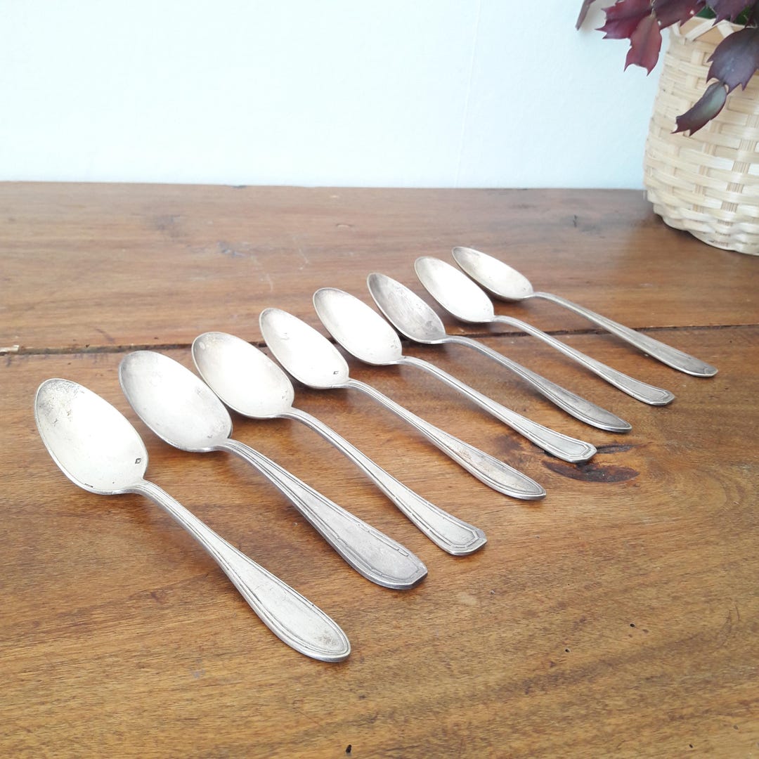 French Vintage/spoons Art Deco/silver Metal 18g/lot of 8/poinconnées ...