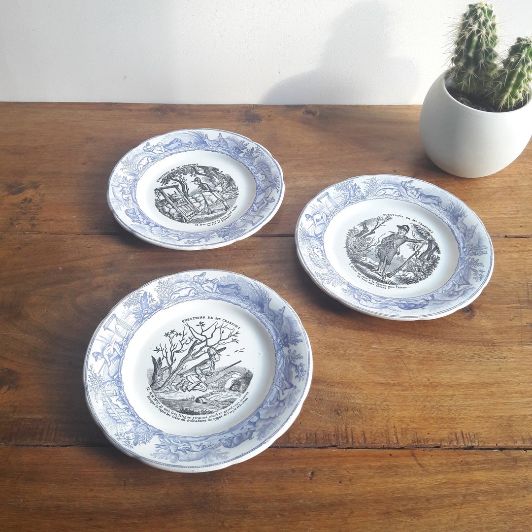 Vintage French/talking Plates With Rebus/faience Choisy-le - Etsy