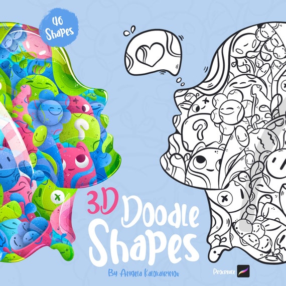 3D Doodle Shapes for Procreate Pack 2 | Etsy