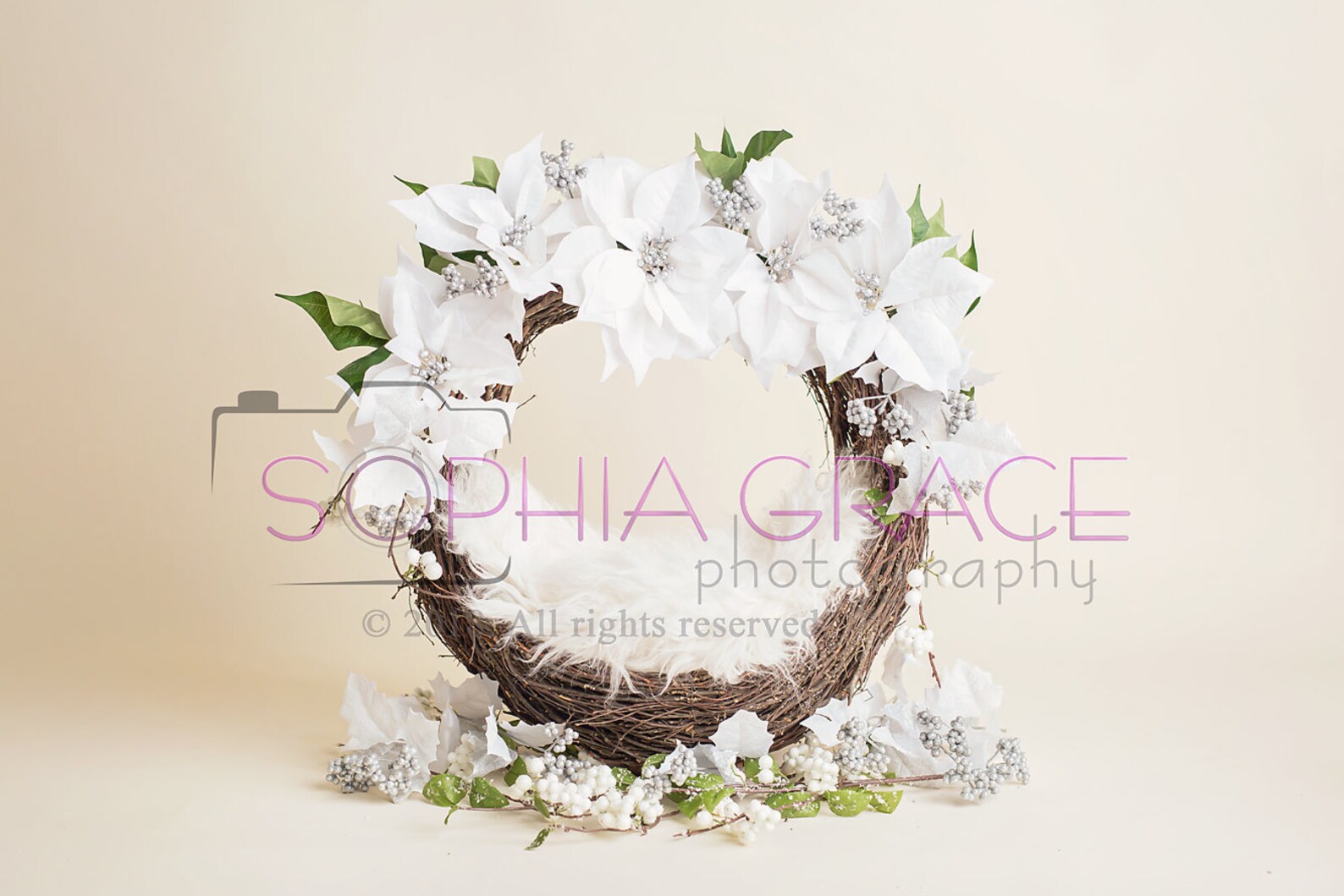 Digital Backdrop/background Christmas Basket/wreath/white Poinsettias ...