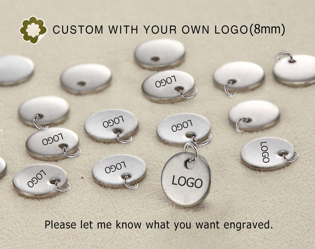 Custom Engraved 8mm Stainless Steel Jewelry Tag: Gold Plated Logo Disc ...