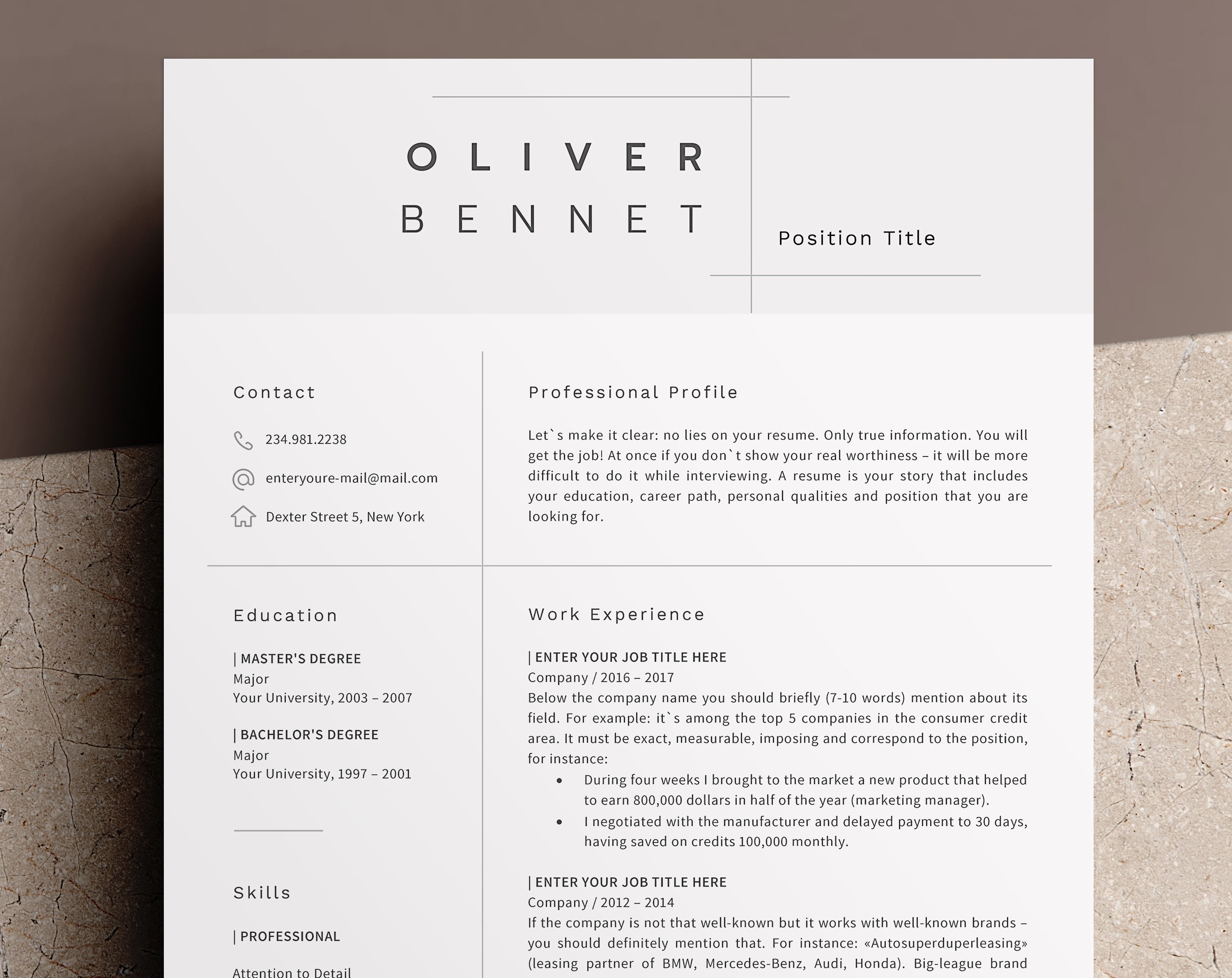 Minimalist Resume Template Cv Template 3 Page Resume Etsy