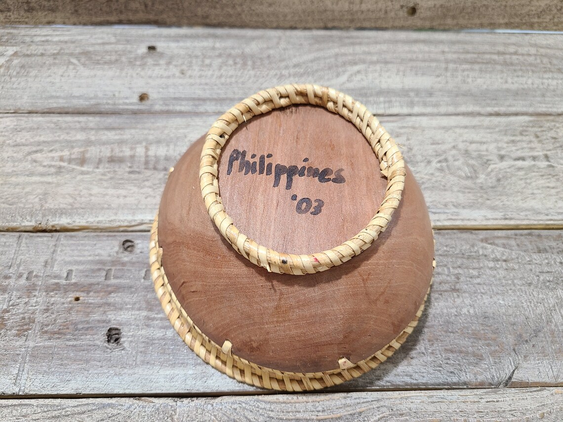 Hand-woven Philippines wood and Rattan bowl | Etsy