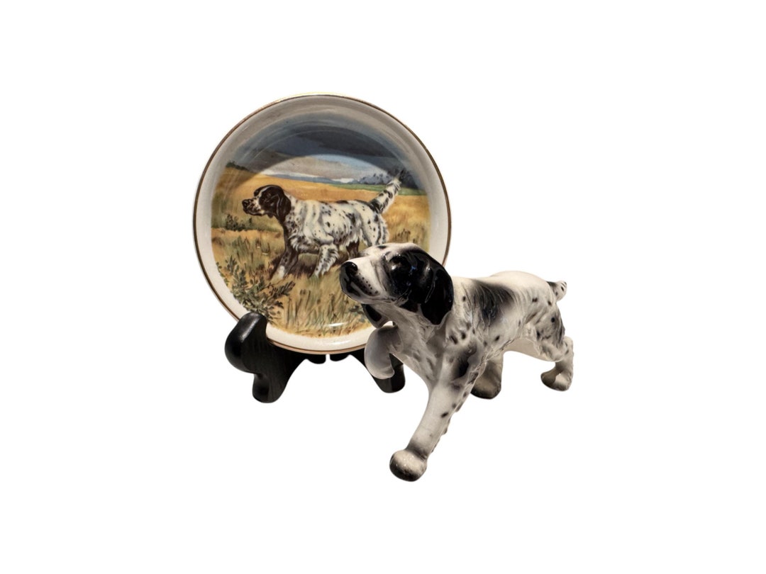 Vintage Porcelain Setter Trinket Dish & Figurine Duo - Etsy