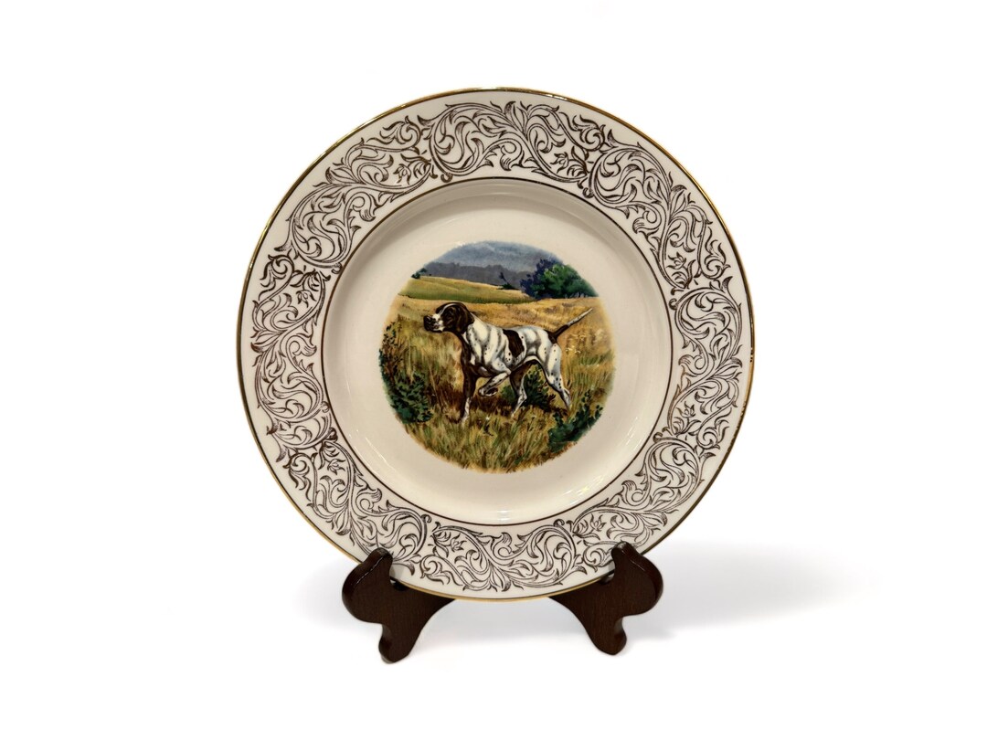 Vintage English Pointer Gold Leaf Plate - Etsy
