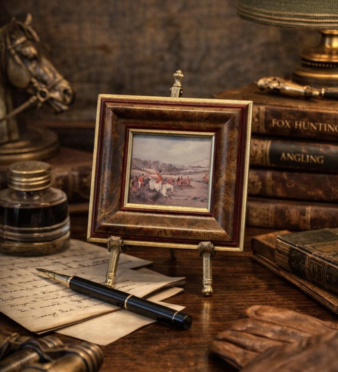Vintage Belgian Fox Hunting Print Under Glass — Traditional English ...