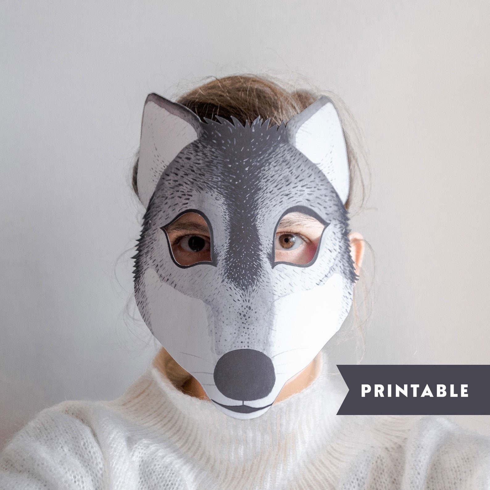 Printable Wolf Mask for Adults. Halloween Costume Women, Printable ...
