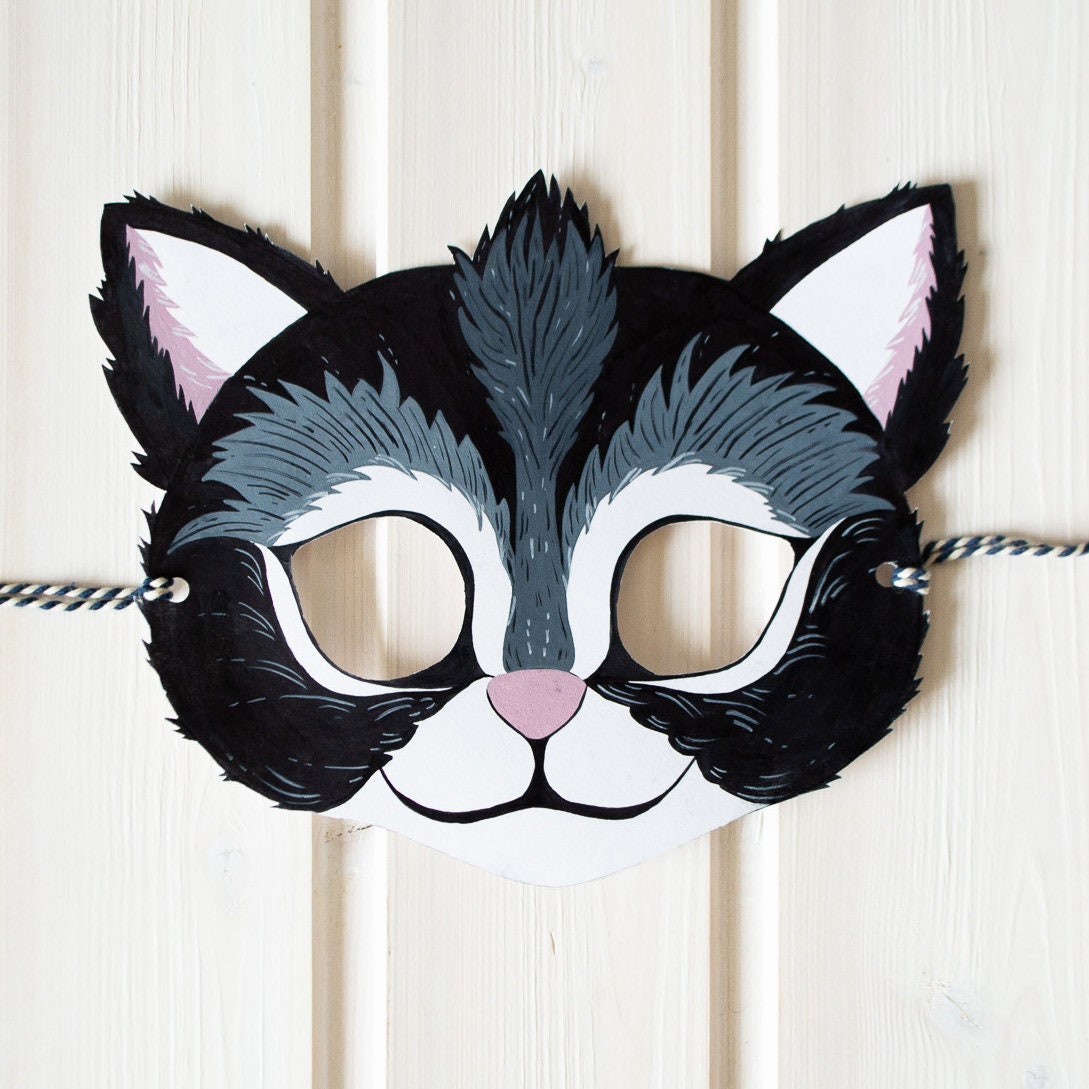 Máscara imprimible de gato negro, 2 tamaños, para niños y adultos ...