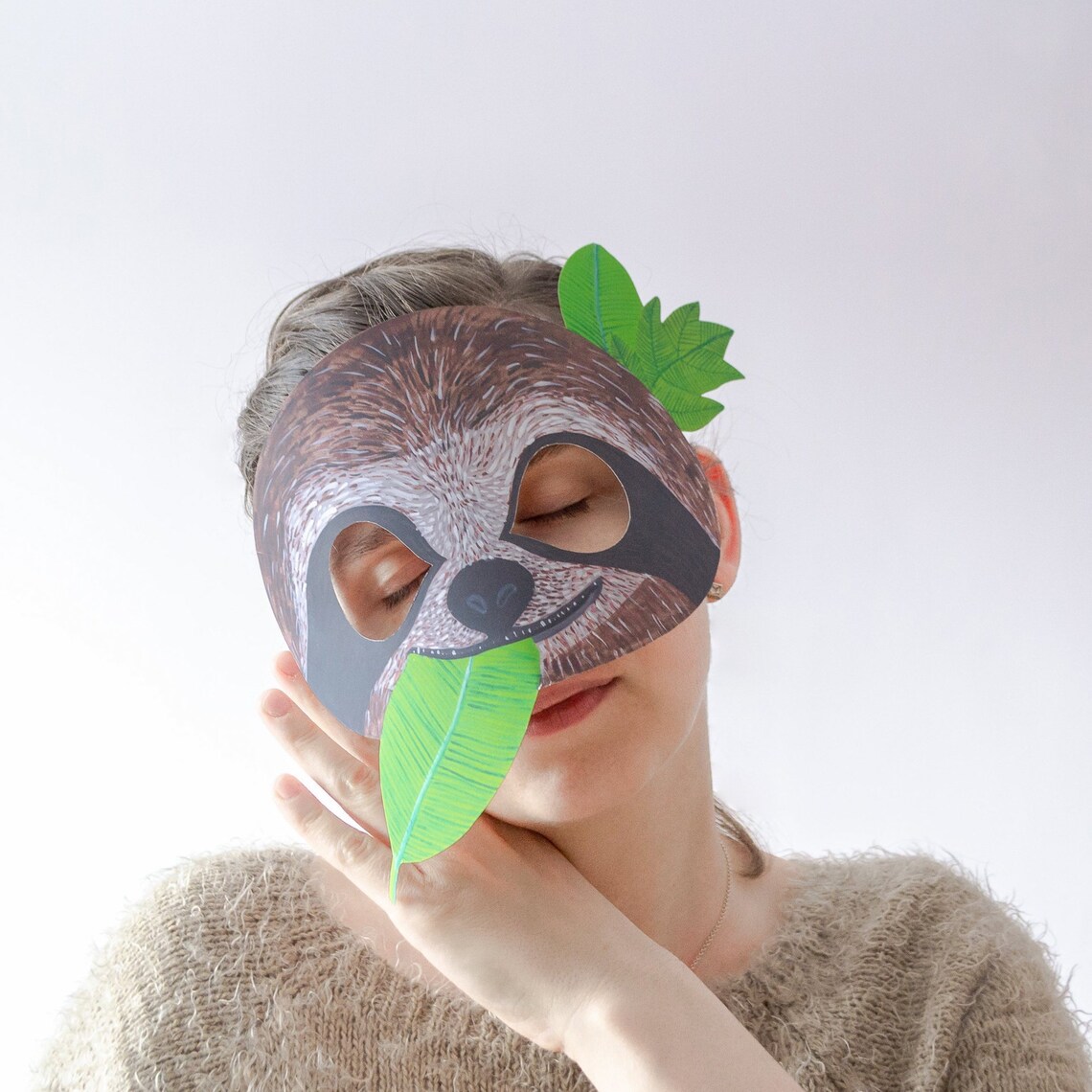 Sloth Mask Set of 2 Sizes, for Kids and Adults. Cute Masquerade Mask ...