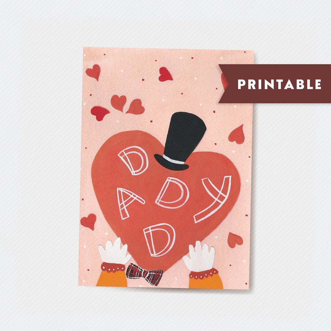 Dad Valentine Card, Printable Valentines Day Card. Cute Daddy Valentine ...