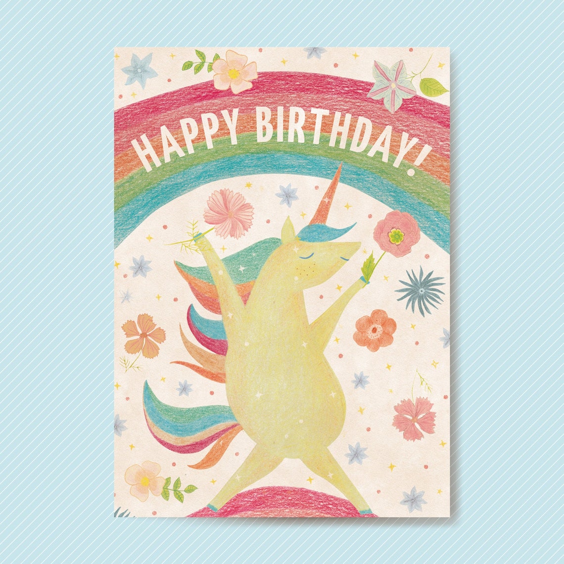 Unicorn Happy Birthday Card for Kids, Printable Birthday Card. Floral ...