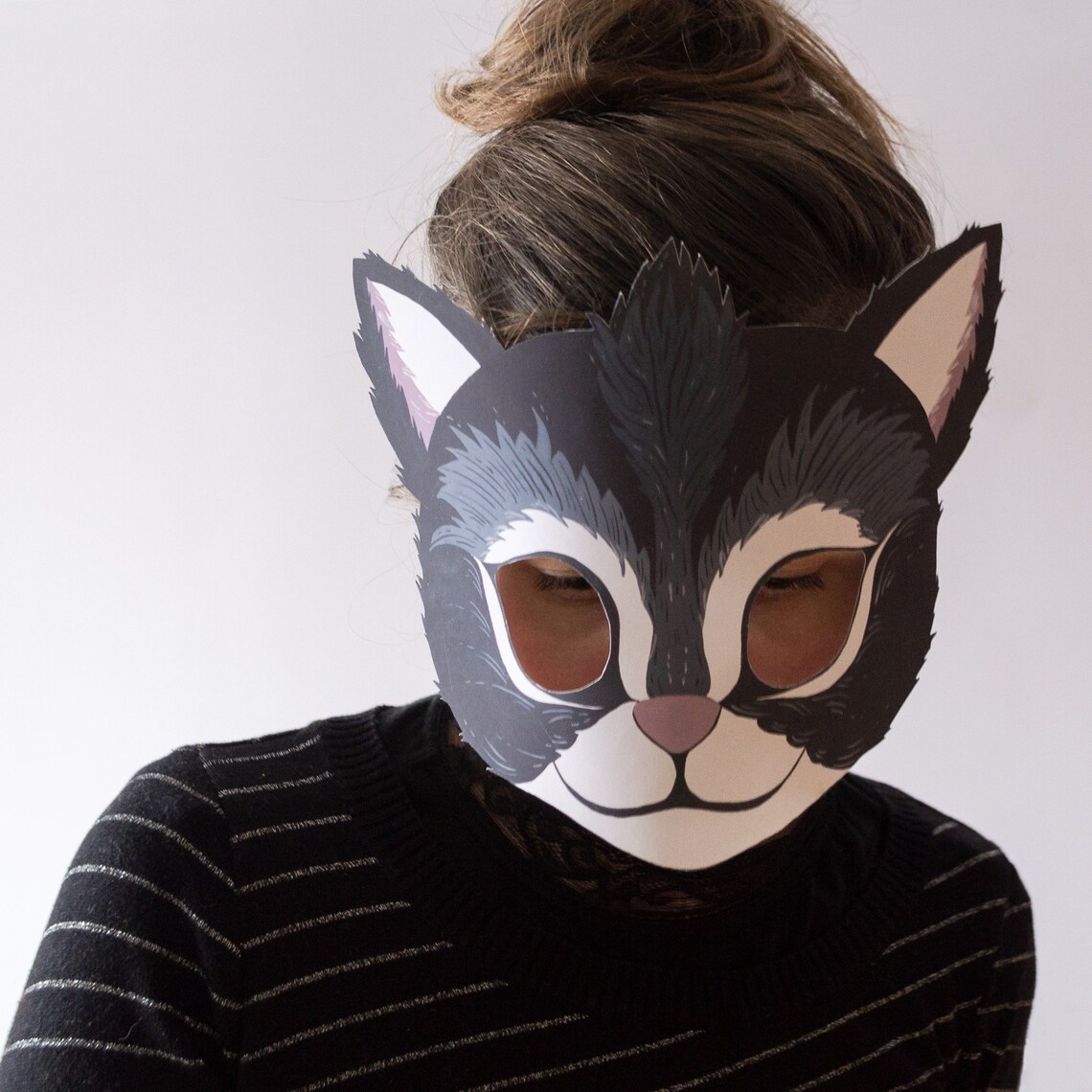 Printable Black Cat Mask, Adult Size. Halloween Mask, Unique Masquerade ...