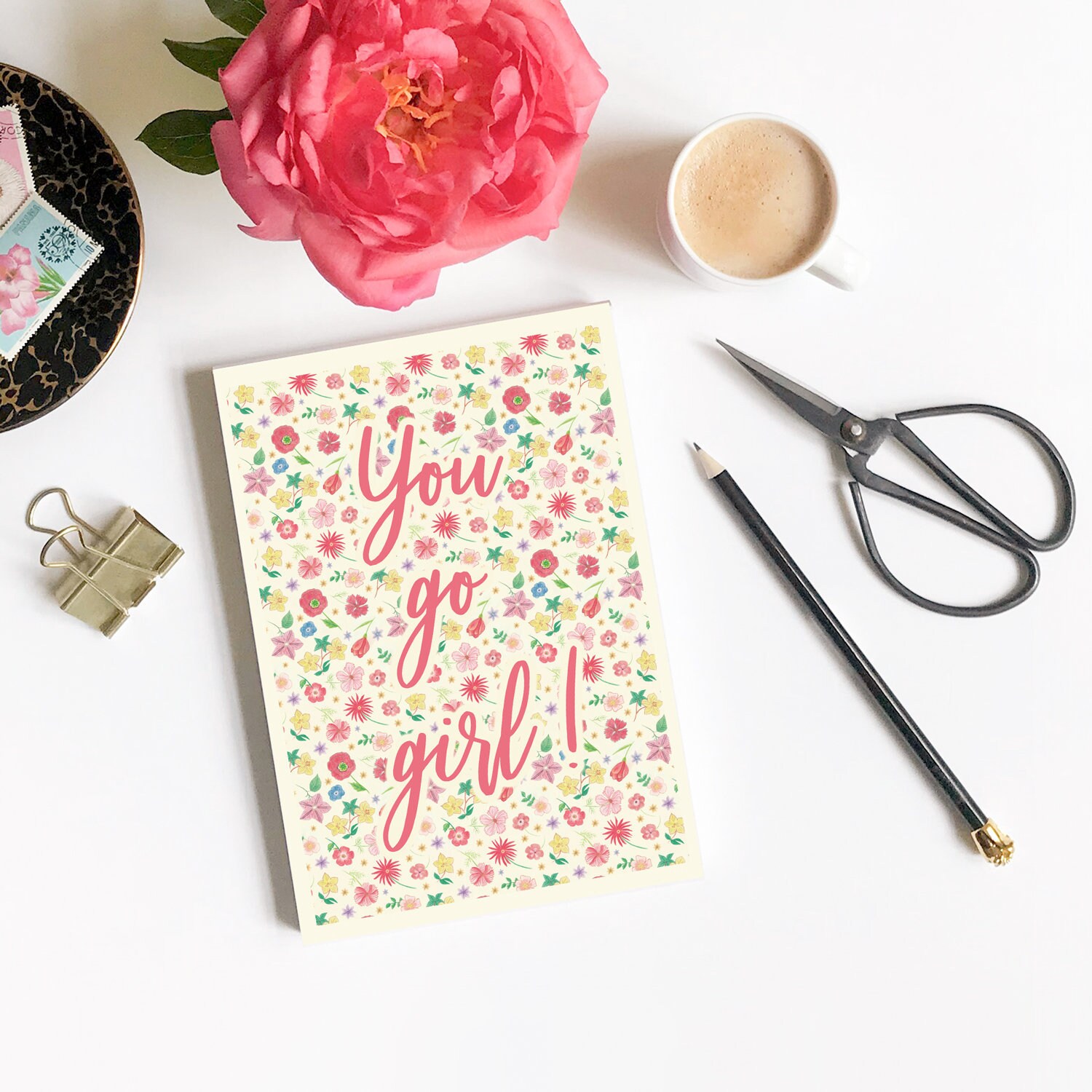 You Go Girl Printable Greeting Card, Positive Card, Floral Graduation ...