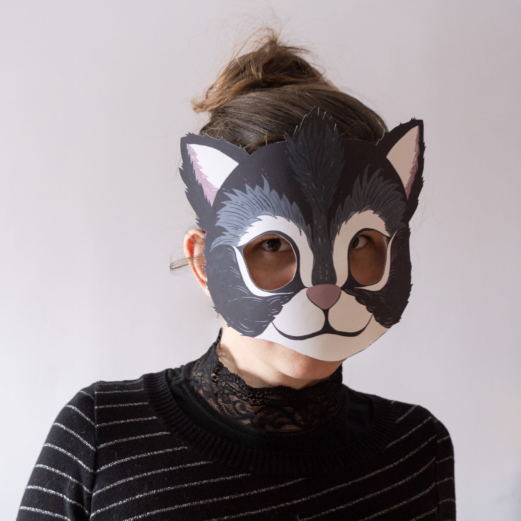 Printable Black Cat Mask, Adult Size. Halloween Mask, Unique Masquerade ...