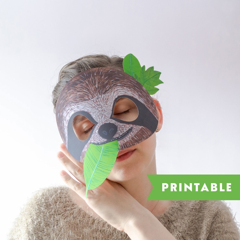 Sloth Mask, Adult Size, Printable Mask. Cute Halloween Mask, Cosplay ...