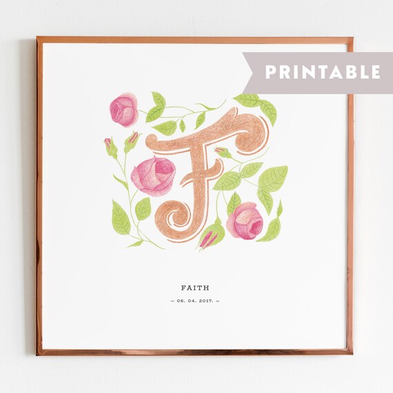Floral Letter Print F Digital Download Personalized Monogram | Etsy