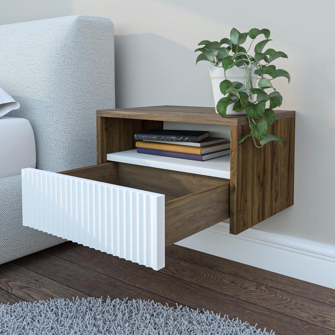 Floating Fluted Bedside Cabinet Set – Wall-mounted Nightstands With ...