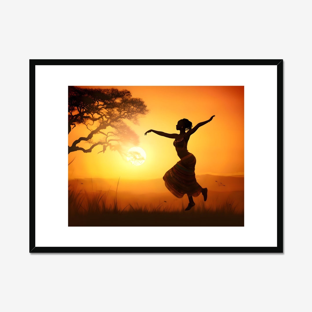 Graceful Female Silhouette Dancing At Sunset Printable Download Vivid Orange Yellow Home
