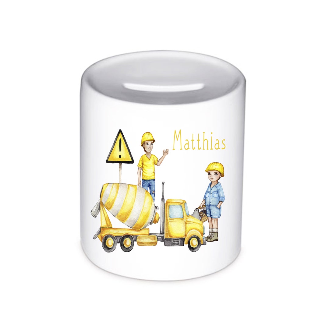 Money Box With Concrete Mixer Car, Construction Worker, Personalized ...