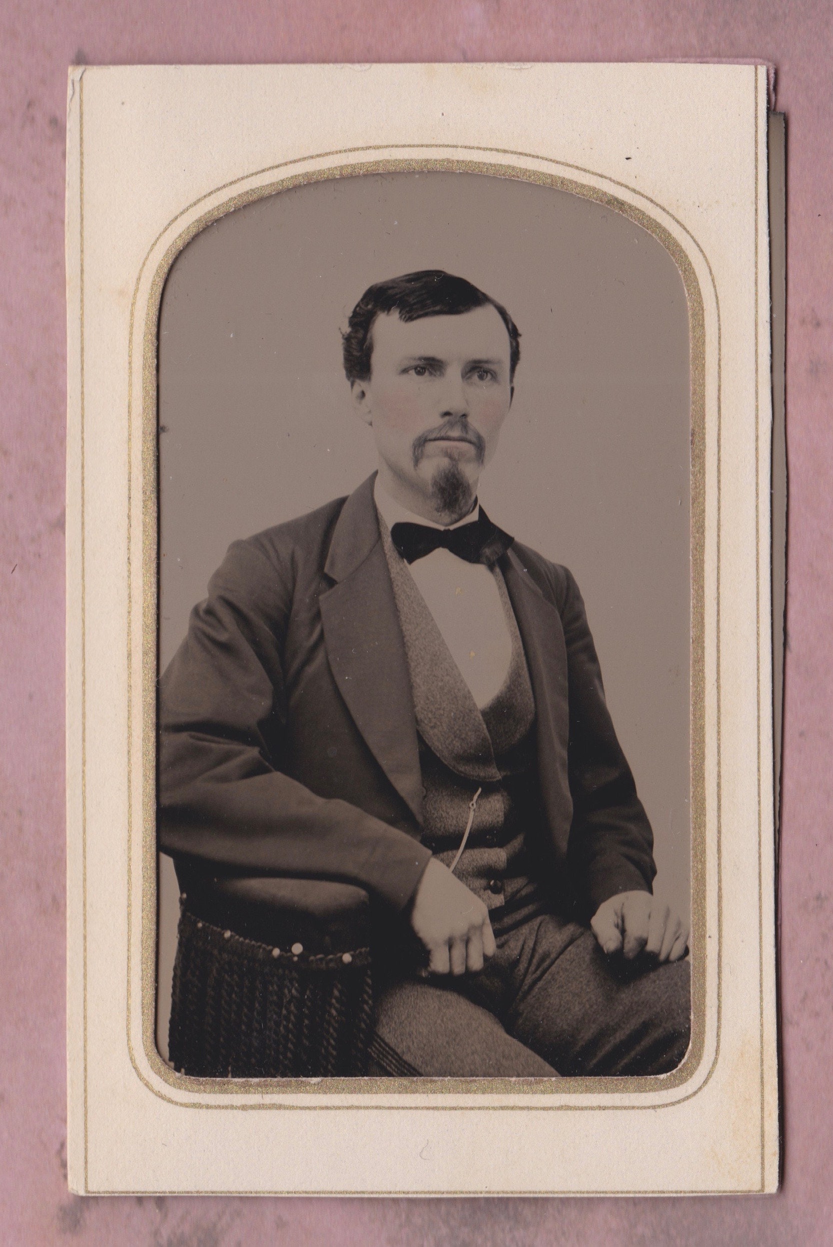 1800s Colorized Tintype Photo, Man With Mustache and Goatee With Bowtie ...