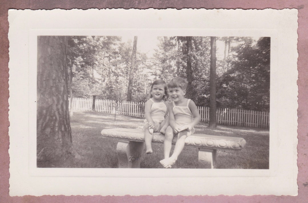 Vintage Photo, Cute Toddlers Sitting on a Bench, Vernacular, Children ...