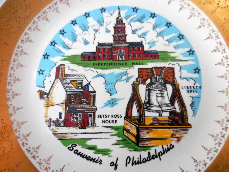 Vintage Souvenir of Philadelphia Plate, Liberty Bell, Betsy Ross House ...