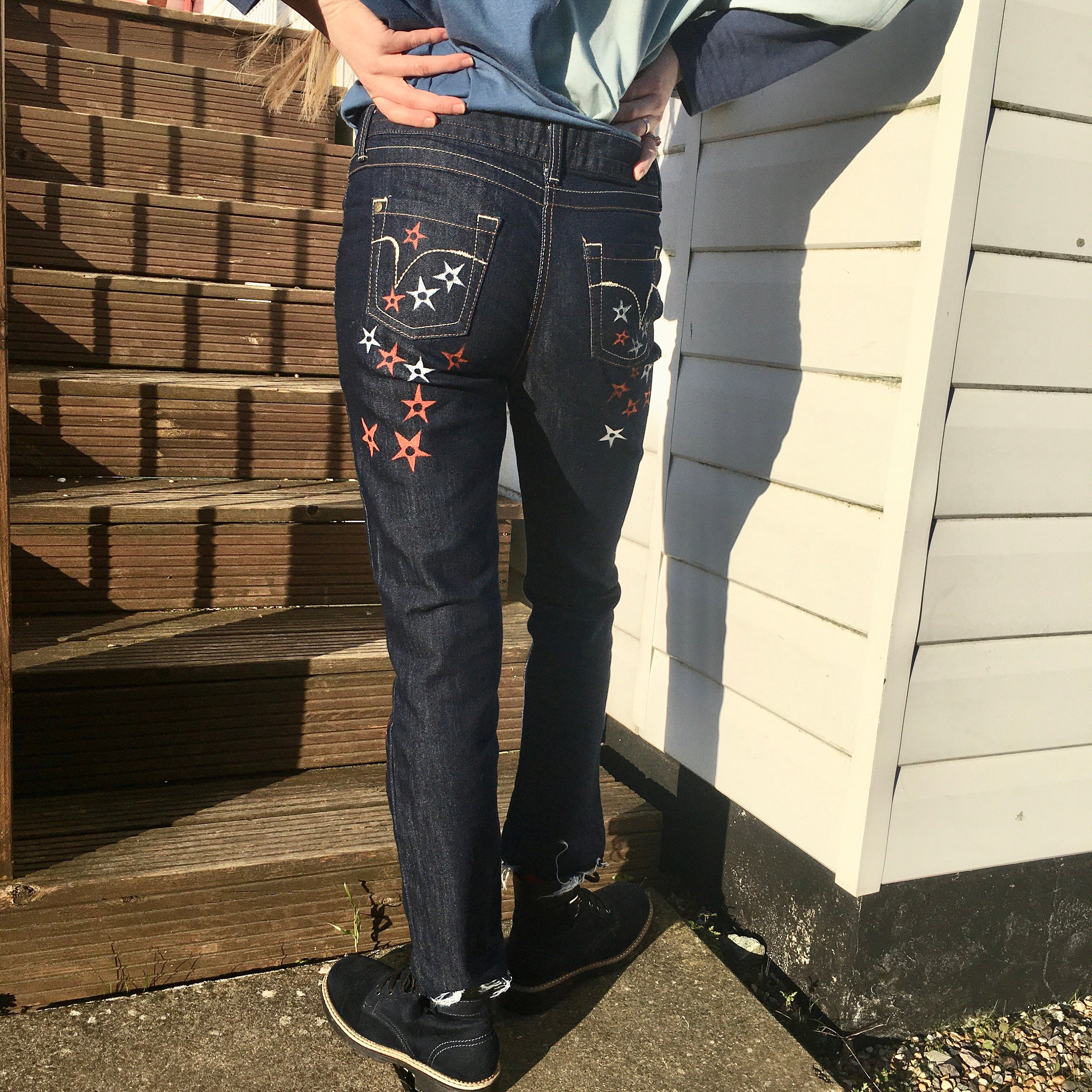 Hand Painted Jeans Custom Jeans Moon Jeansstars Jeans - Etsy
