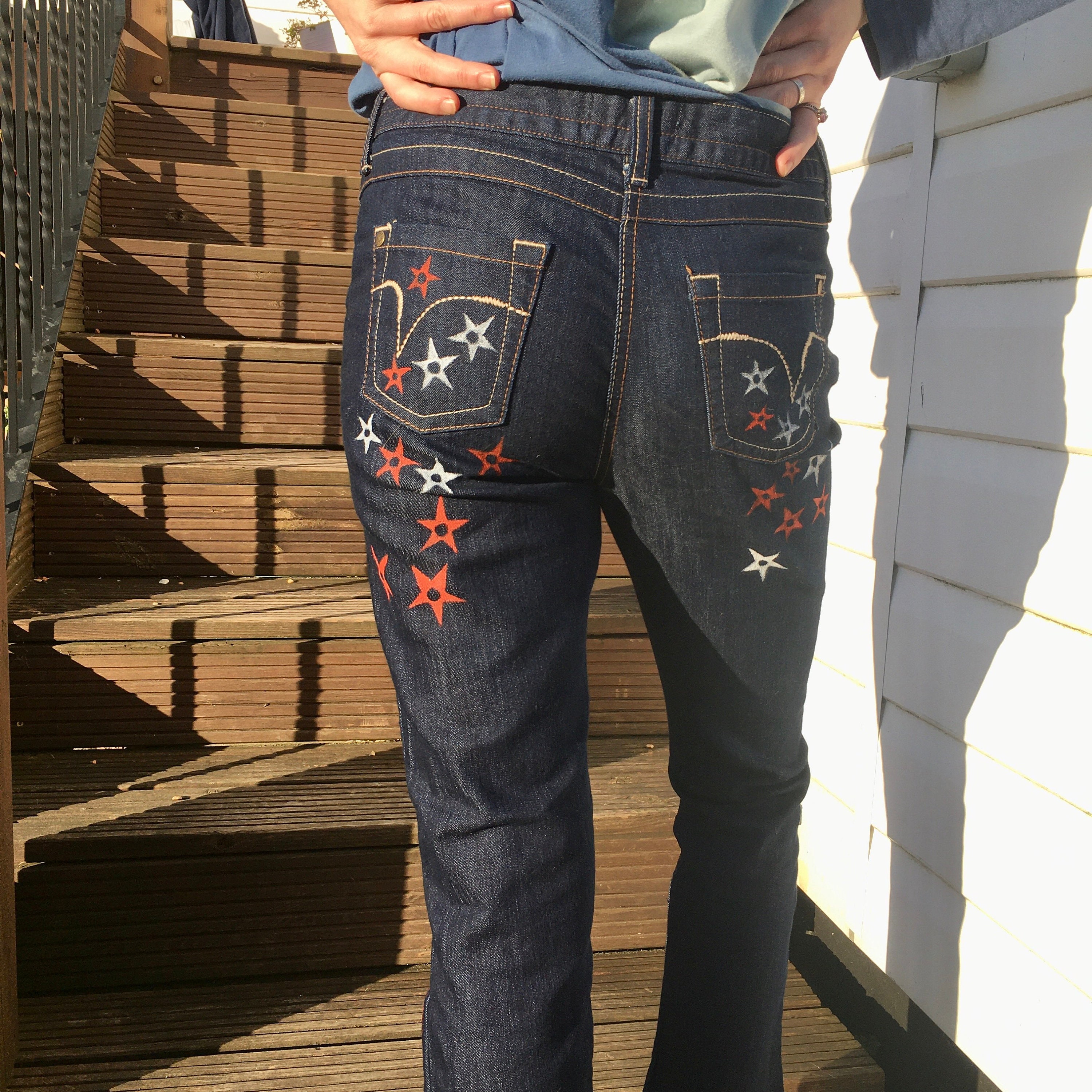 Hand Painted Jeans Custom Jeans Moon Jeansstars Jeans - Etsy