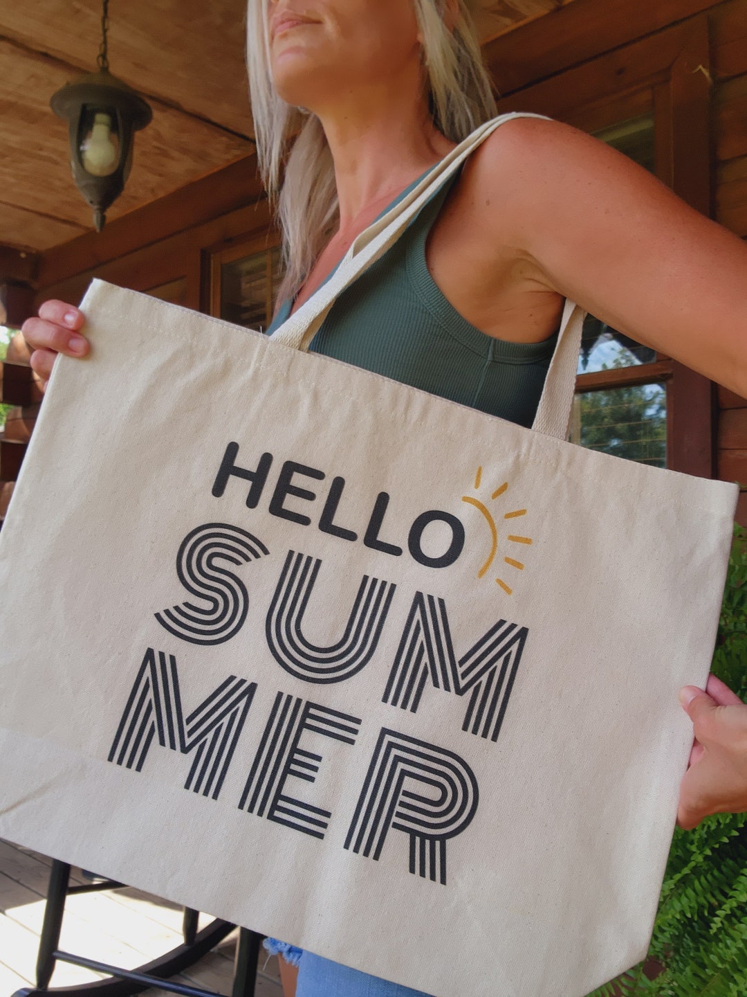 Oversized Canvas Tote Bag Hello Summer Double Sided Print - Etsy