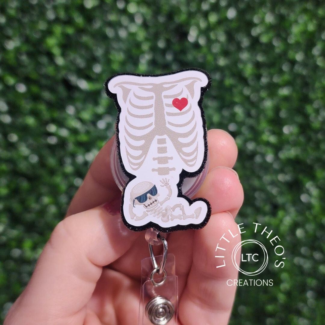 Pregnant Skeleton Badge Reel, X-ray Labor & Delivery Badge Reel ...