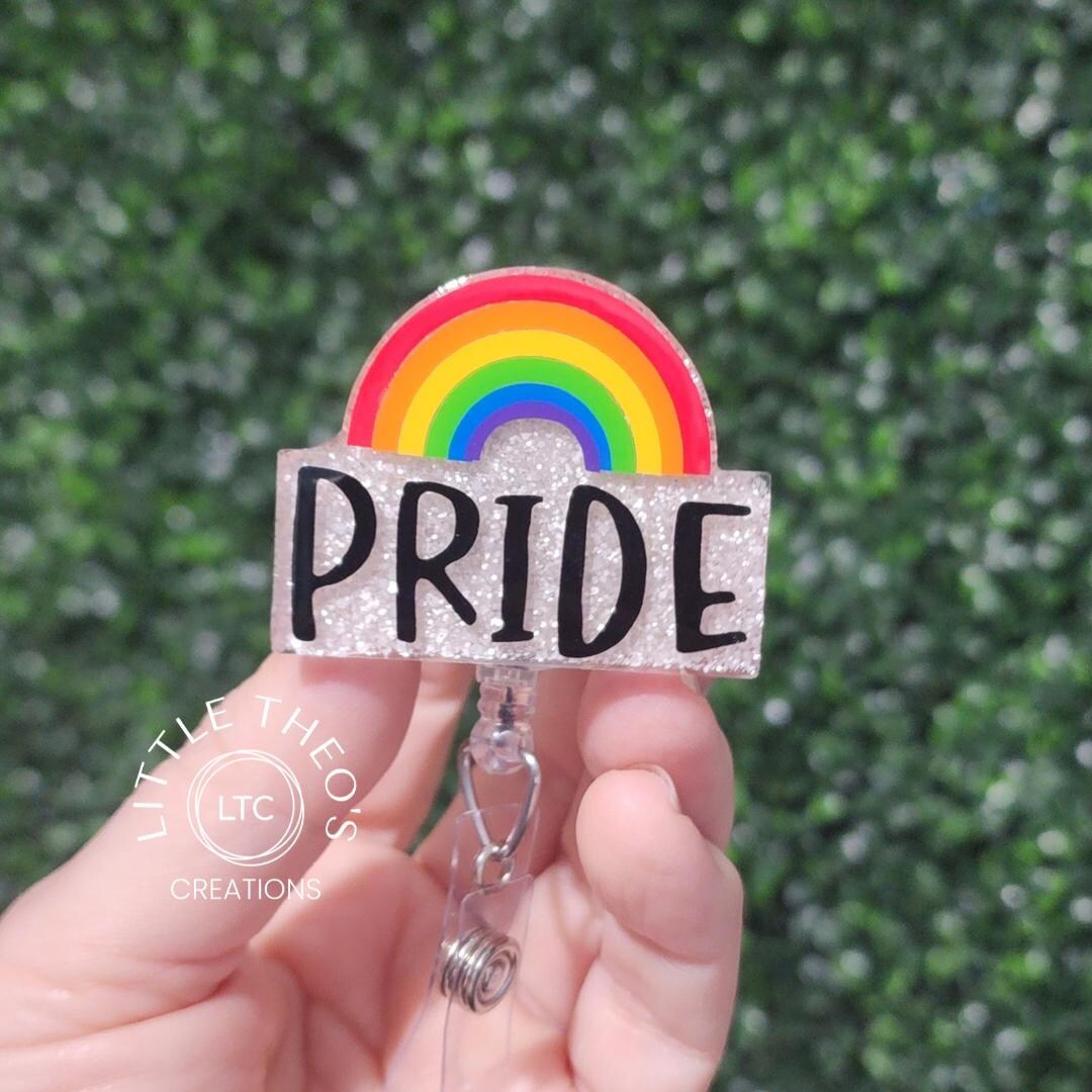 Pride Badge Reel: LGBTQ+ Rainbow Acrylic ID Clip - Etsy