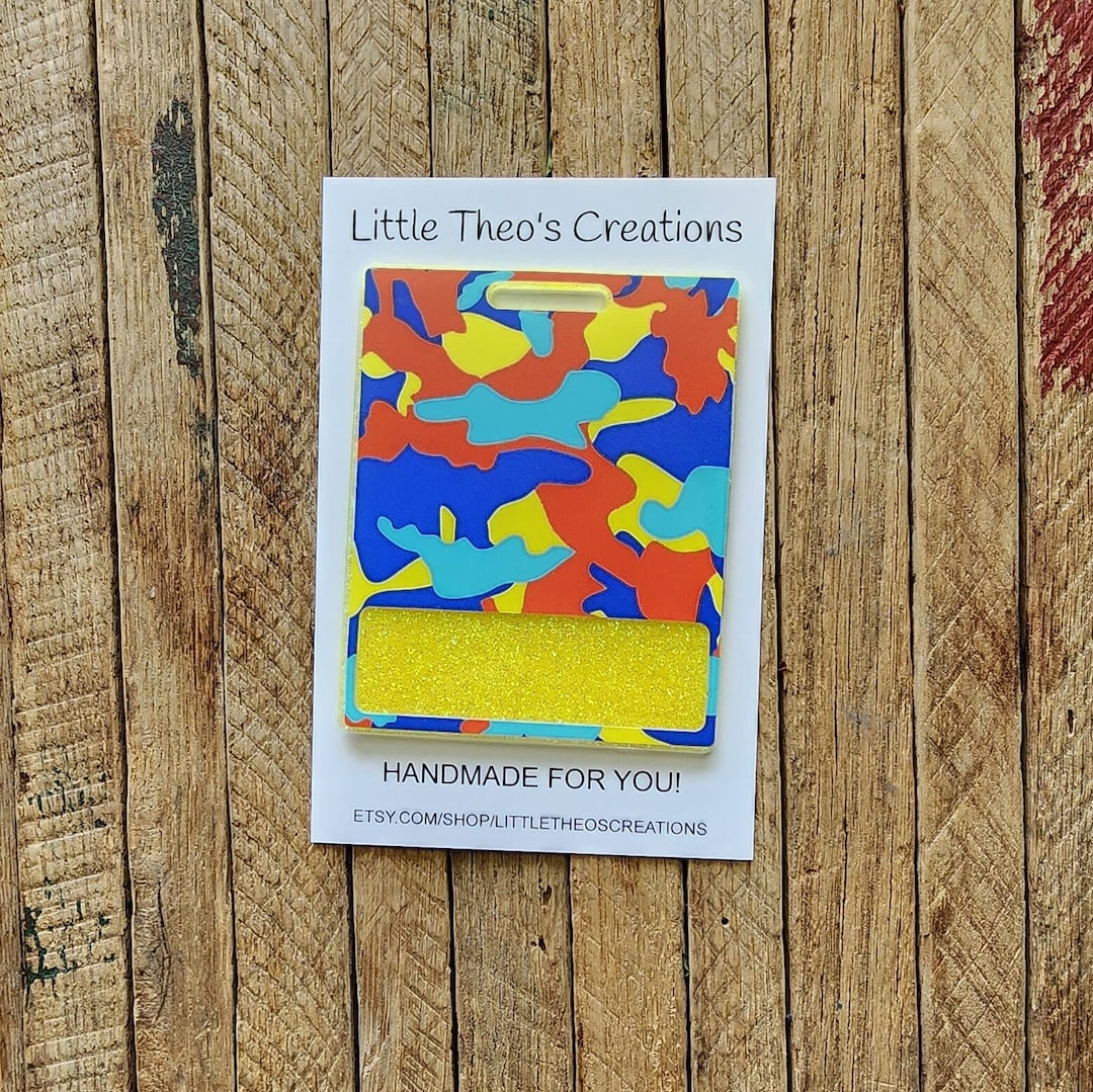 Autism Awareness Badge Buddy: Colorful Camo Acrylic Teacher ID - Etsy