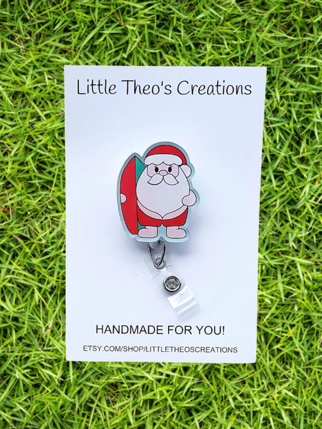 Santa Badge Reel, Christmas Badge Holder, Winter Badge Reel, Surfin ...